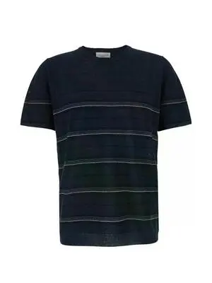 ROBERTO COLLINA Stripe-pattern Waffle-knit T-shirt - Blue