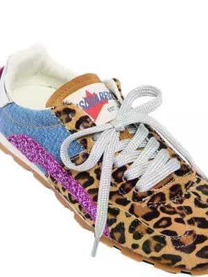 Dsquared2 Wild2 Leopard Print And Denim Lace-up Sneakers - Neutrals