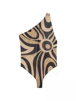 Emilio Pucci Marmo-print One-shoulder Swimsuit - Neutrals