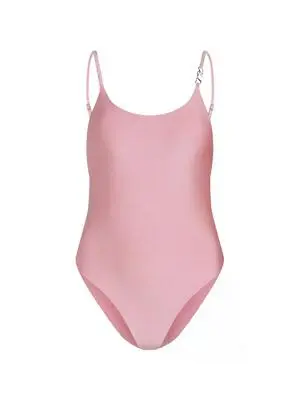 Karl Lagerfeld Logo-plaque Metallic Swimsuit - Pink