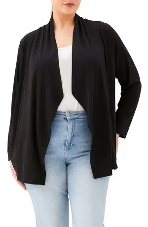 Karen Kane Open Front Travel Jersey Cardigan - Black