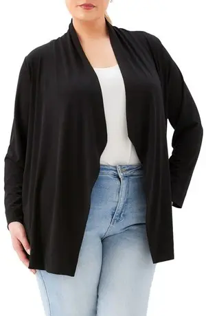 Karen Kane Open Front Travel Jersey Cardigan - Black