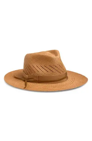 RENÉ MANTILLA, NEW YORK Woven Straw Fedora - Camel