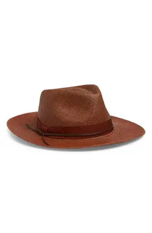 RENÉ MANTILLA, NEW YORK Woven Straw Fedora - Dark Brown