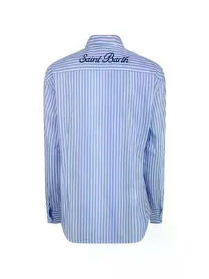 MC2 SAINT BARTH Vertical-stripe Logo-embroidered Shirt - Blue