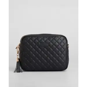 POM POM LONDON City Plus Crossbody Bag - Black Quilted