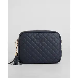 POM POM LONDON City Plus Crossbody Bag - Navy Quilted