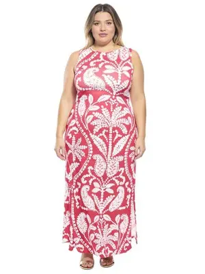 24SEVEN COMFORT APPAREL Paisley Sleeveless Maxi Dress - Red Multi