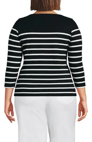 LANDS' END Mariner Jersey Boatneck Top - Black Stripes