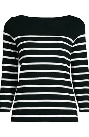 LANDS' END Mariner Jersey Boatneck Top - Black Stripes