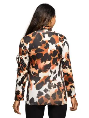 24SEVEN COMFORT APPAREL Maternity Animal Print Turtleneck Top