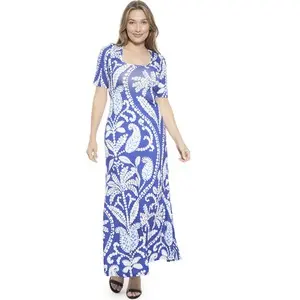 24SEVEN COMFORT APPAREL Paisley Print A-line Maxi Dress - Blue Multi