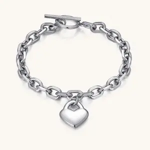 MANTRA Love Yourself Chain Bracelet With Heart Charm - Silver