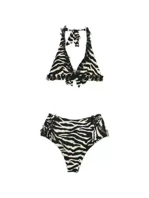 Ermanno Scervino Zebra-pattern Lace-trim Bikini - Black
