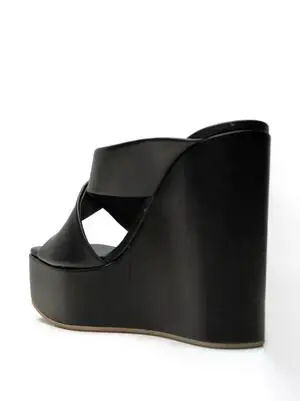Vicini Crossover-strap Wedge Mules - Black
