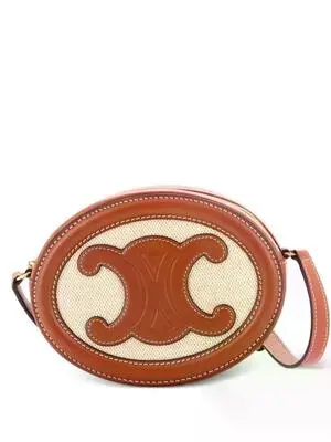 Celine Triomphe Oval Canvas And Leather Crossbody Bag - Brown
