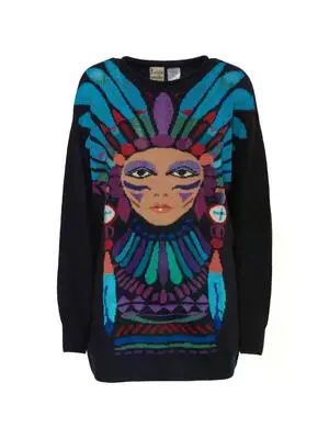 KRIZIA Intarsia Knit Graphic Print Crew Neck Sweater