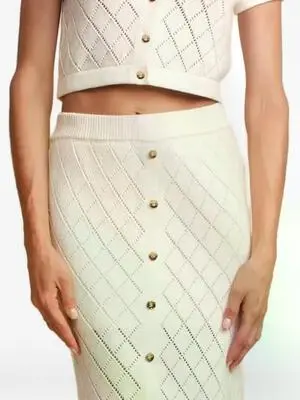 HEVRON Diamond-pattern Pointelle Knit Midi Skirt - Neutrals