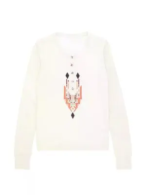 FORTELA Geometric Embroidered Henley Top - Neutrals