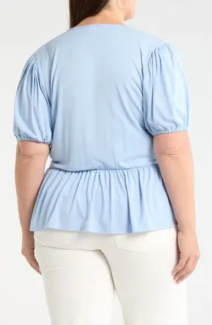 Loveappella Surplice Peplum Top - Sky