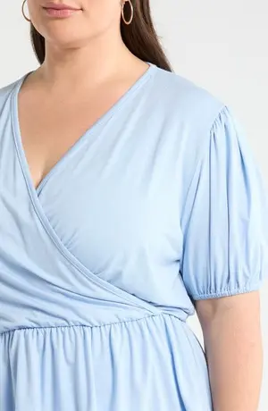 Loveappella Surplice Peplum Top - Sky