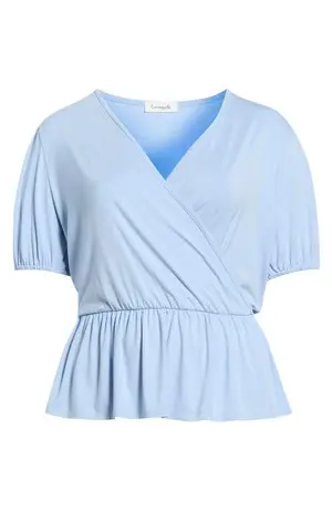 Loveappella Surplice Peplum Top - Sky