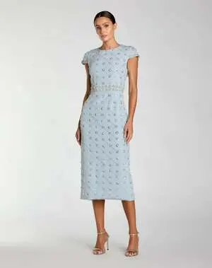 Mac Duggal Hand-embellished High Neck Midi Dress - Blue
