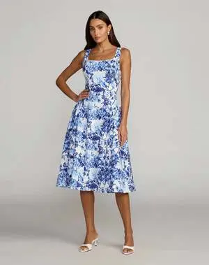 Mac Duggal Sleeveless Floral Midi Dress - Blue
