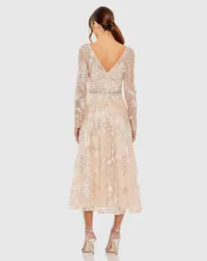 Mac Duggal Embroidered Long Sleeve Midi Dress