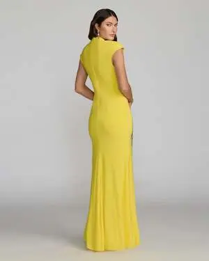 Mac Duggal Floral Appliquéd V-neck Jersey Gown