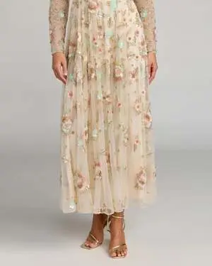 Mac Duggal Embellished Floral Long Sleeve Midi Dress