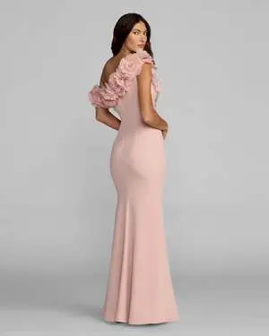 Mac Duggal One Shoulder Gown With 3d Floral Rosettes