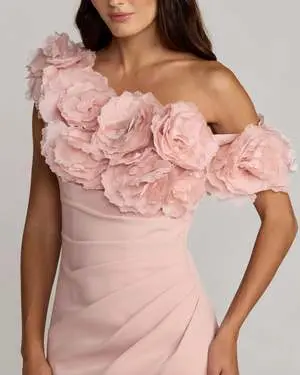 Mac Duggal One Shoulder Gown With 3d Floral Rosettes
