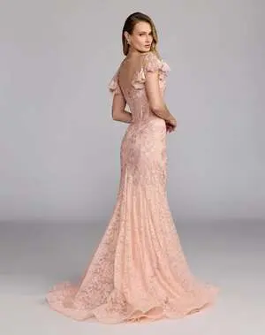 MAC DUGGAL COLLECTION Embroidered Lace Flutter Sleeve Mermaid Gown