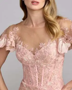 MAC DUGGAL COLLECTION Embroidered Lace Flutter Sleeve Mermaid Gown