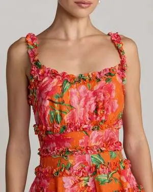 Mac Duggal Floral Square Neck Ruffled Mini Dress