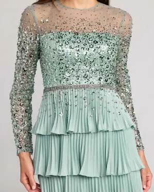 Mac Duggal Embellished Illusion Long Sleeve Gown