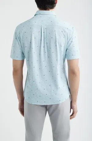 Johnnie-o Rowing Hangin’ Out Surfer Print Knit Short Sleeve Button-up Shirt
