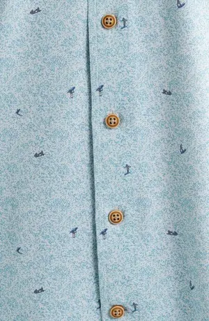 Johnnie-o Rowing Hangin’ Out Surfer Print Knit Short Sleeve Button-up Shirt