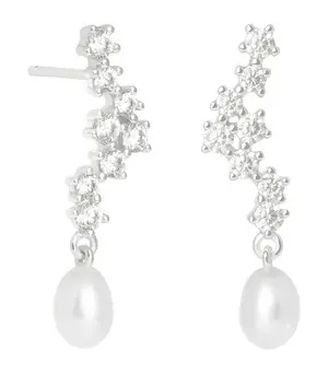 ASTRID & MIYU Rhodium-plated Pearl And Zirconia Drop Earrings - Silver