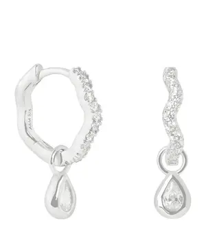 ASTRID & MIYU Rhodium-plated Ripple Huggie Earrings - Silver