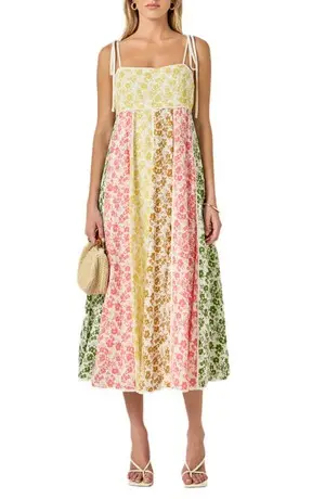 English Factory Colorblock Floral Tie Strap Midi Dress