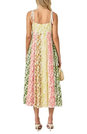 English Factory Colorblock Floral Tie Strap Midi Dress