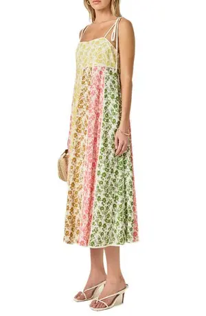 English Factory Colorblock Floral Tie Strap Midi Dress