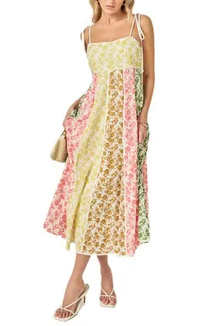 English Factory Colorblock Floral Tie Strap Midi Dress