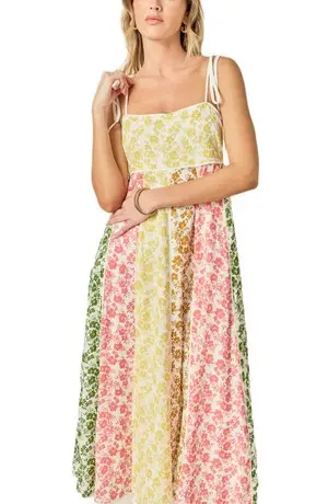 English Factory Colorblock Floral Tie Strap Midi Dress