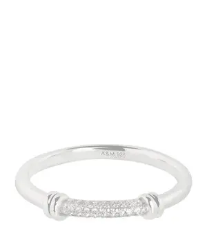 ASTRID & MIYU Rhodium-plated Pavé Knot Ring - Silver