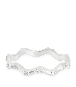 ASTRID & MIYU Rhodium-plated Sterling Ripple Ring - Silver