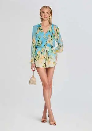 Hemant & Nandita Ajia Romper With Tie Belt - Blue