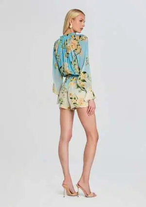 Hemant & Nandita Ajia Romper With Tie Belt - Blue